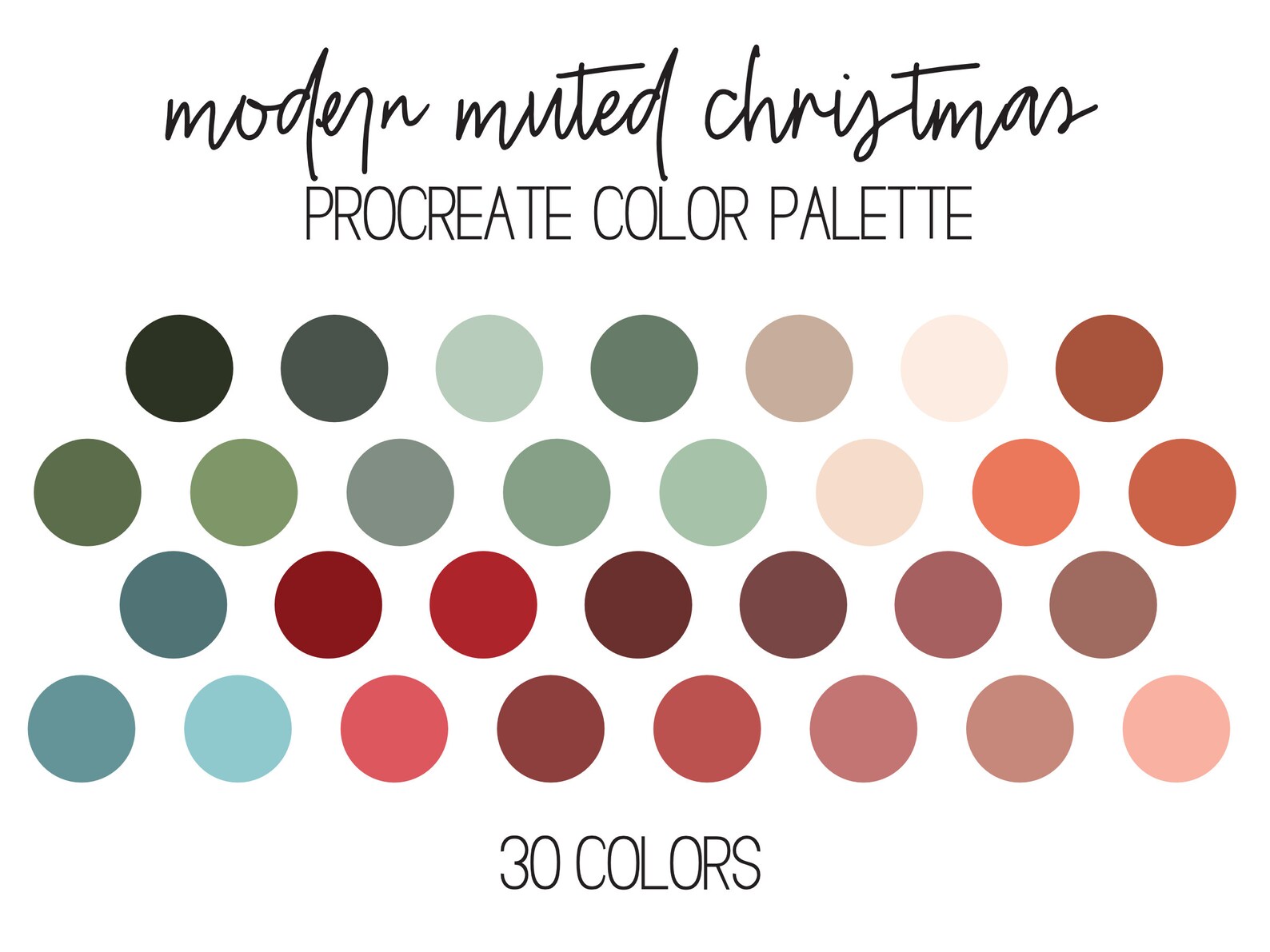 Christmas Procreate Color Palette, Modern Muted Palette, Holiday ...