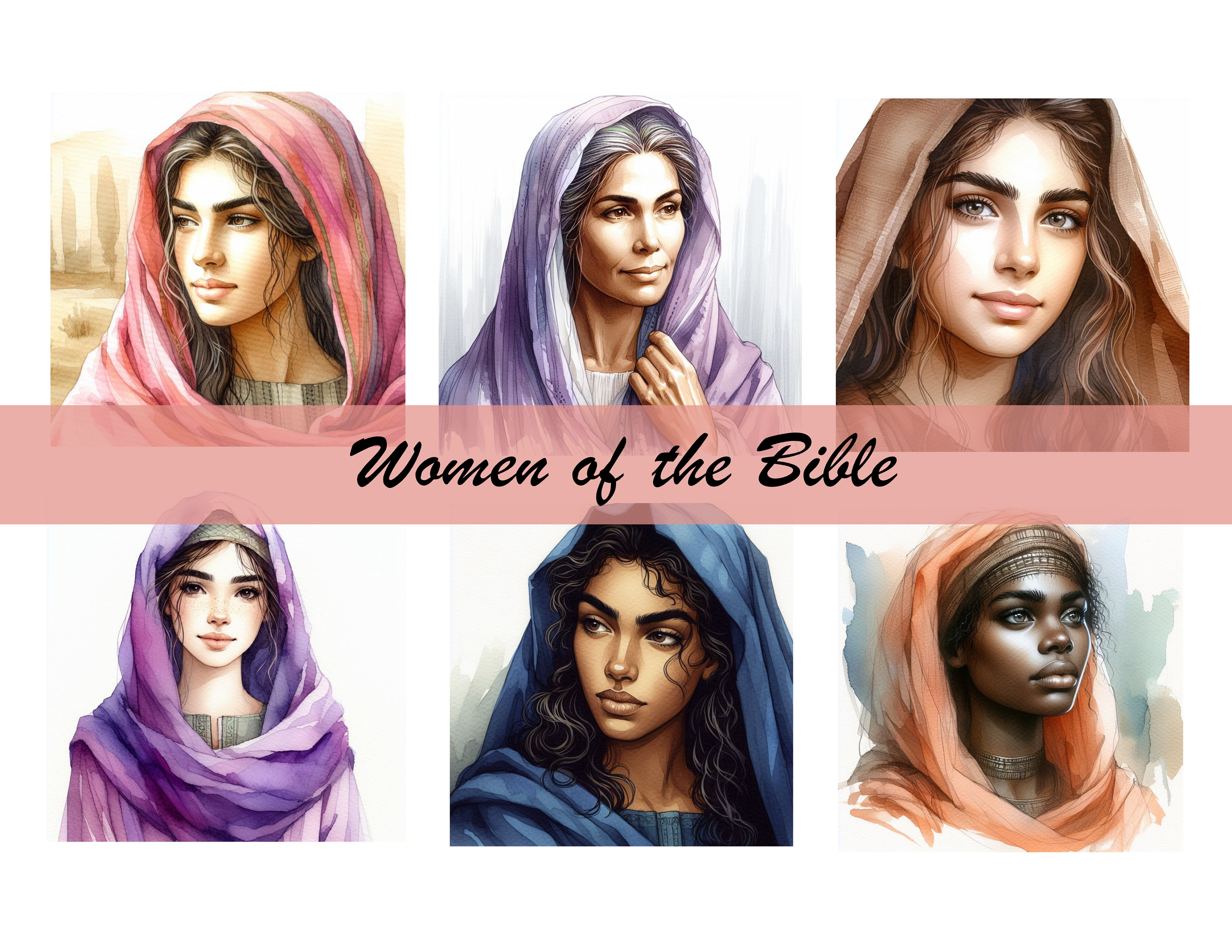 Watercolor Women of the Bible, Bible Journaling Clip Art, Esther, Mary ...