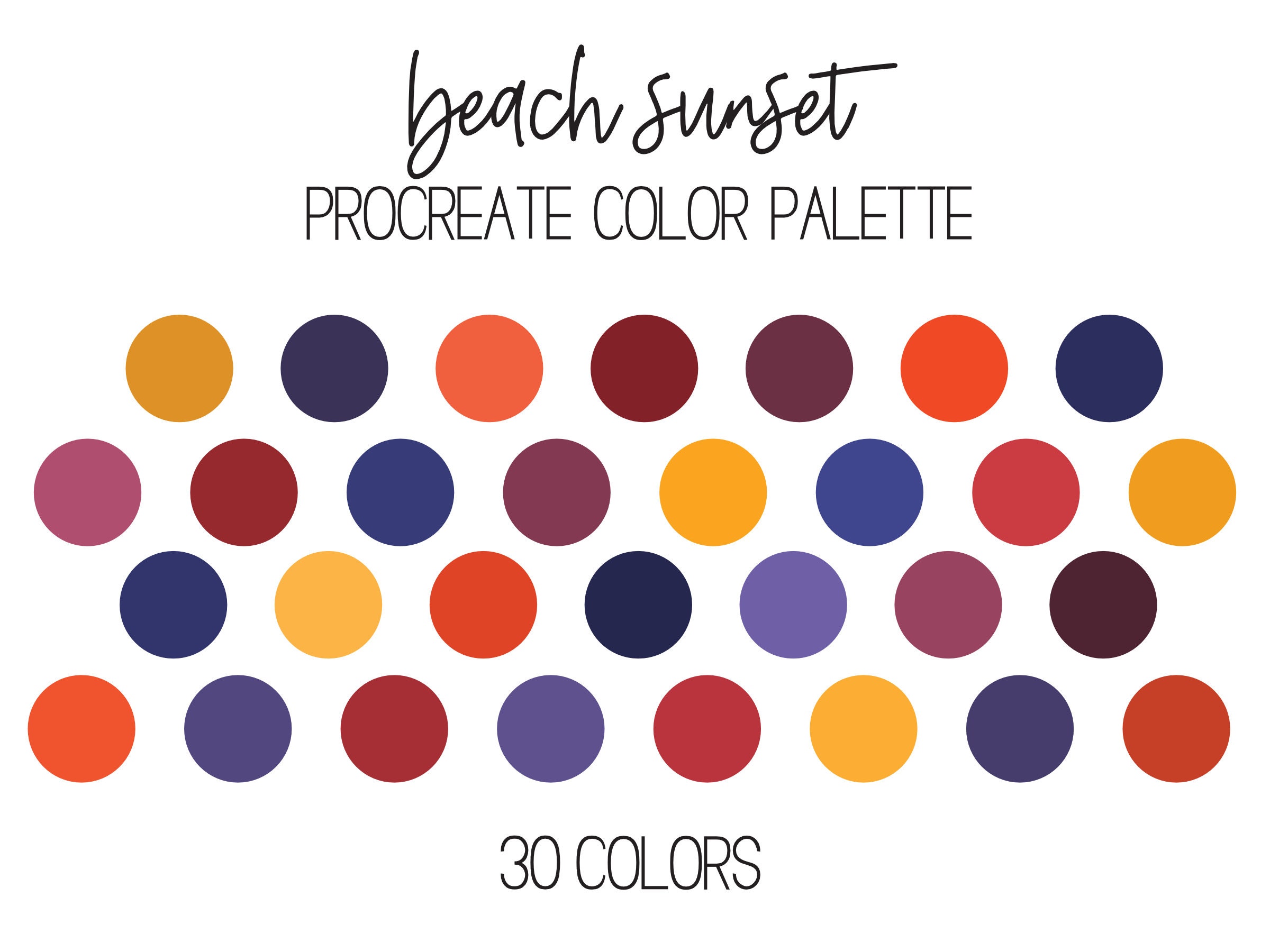 Beach Sunset Color Palette, Sunset Palette, Evening Sky Procreate Color ...