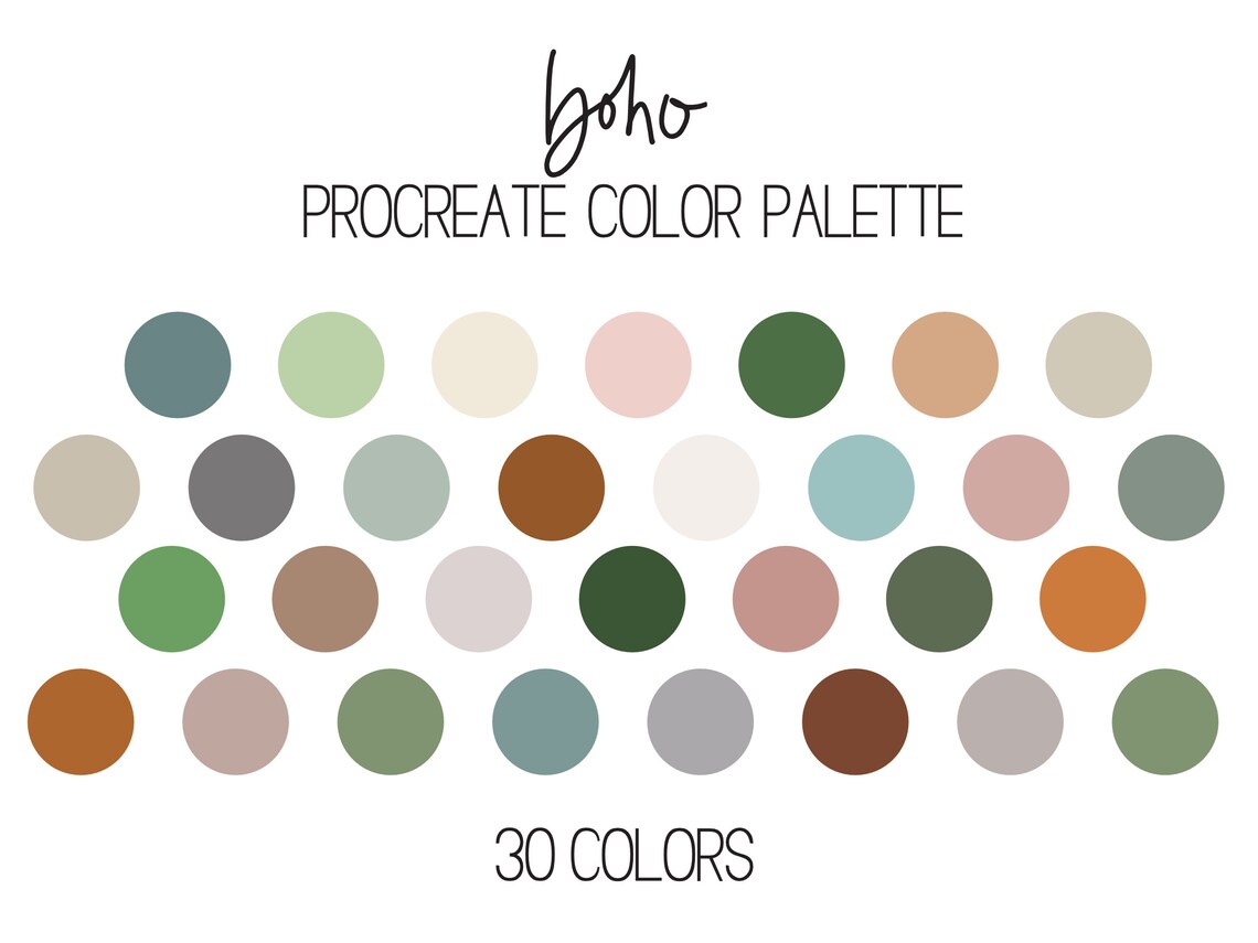 Boho Procreate Color Palette, Nature Inspired Palette, Muted Procreate ...