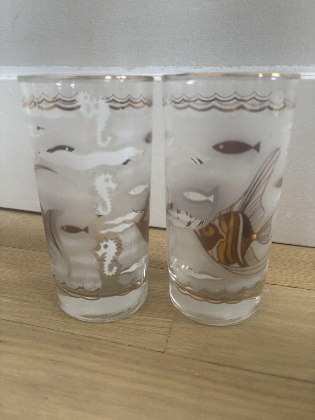 Vintage Libbey Marine Life Atomic Fish Glassware Gold Rimmed Set of 2 ...
