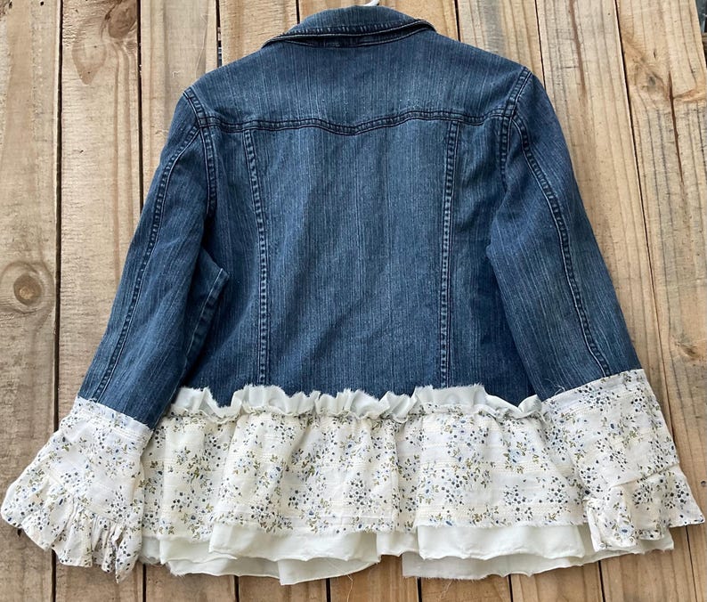 Upcycled Denim Jacket, Shabby Chic Jacket, Ruffle Jacket - Etsy