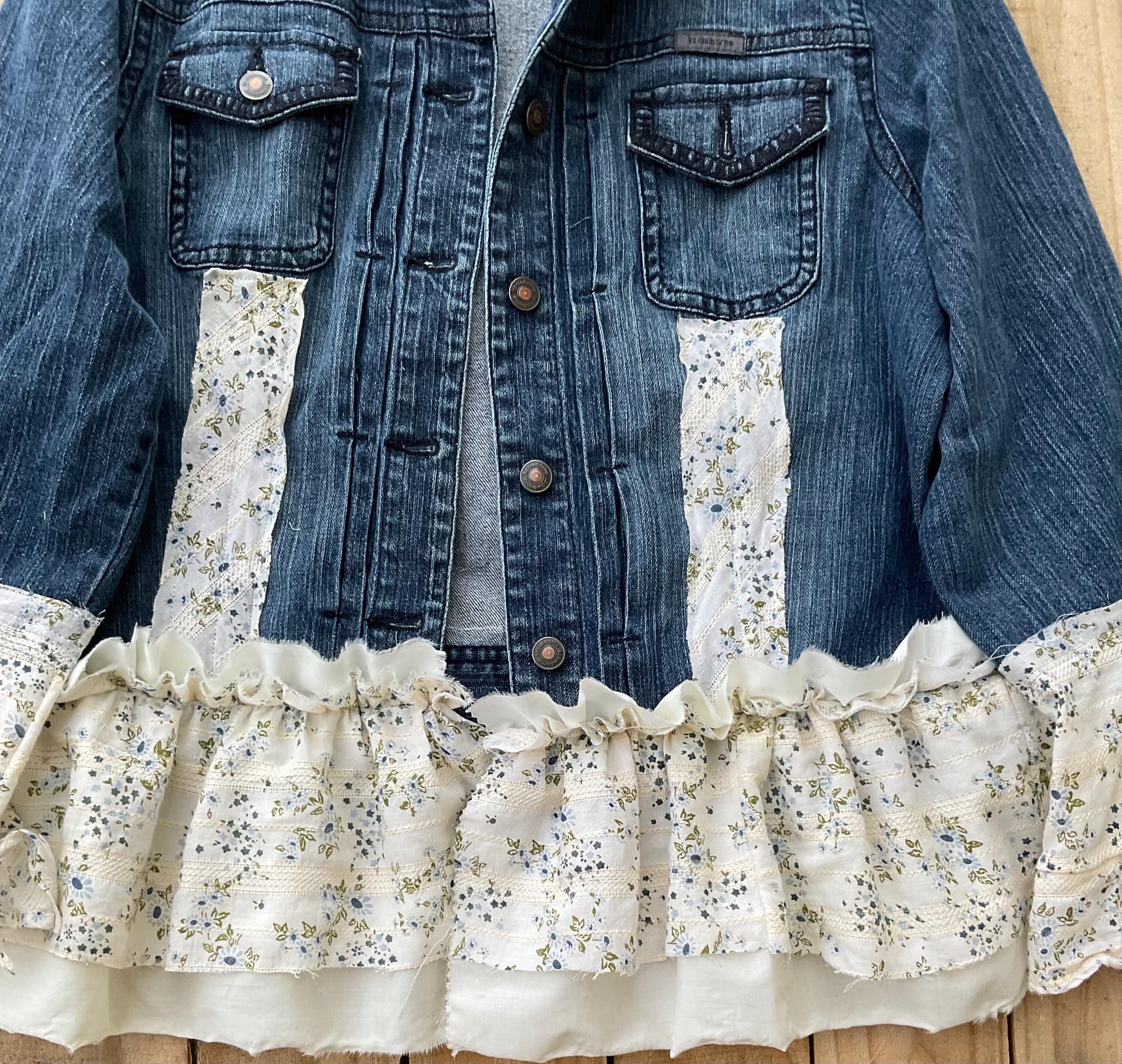 Upcycled Denim Jacket, Shabby Chic Jacket, Ruffle Jacket - Etsy