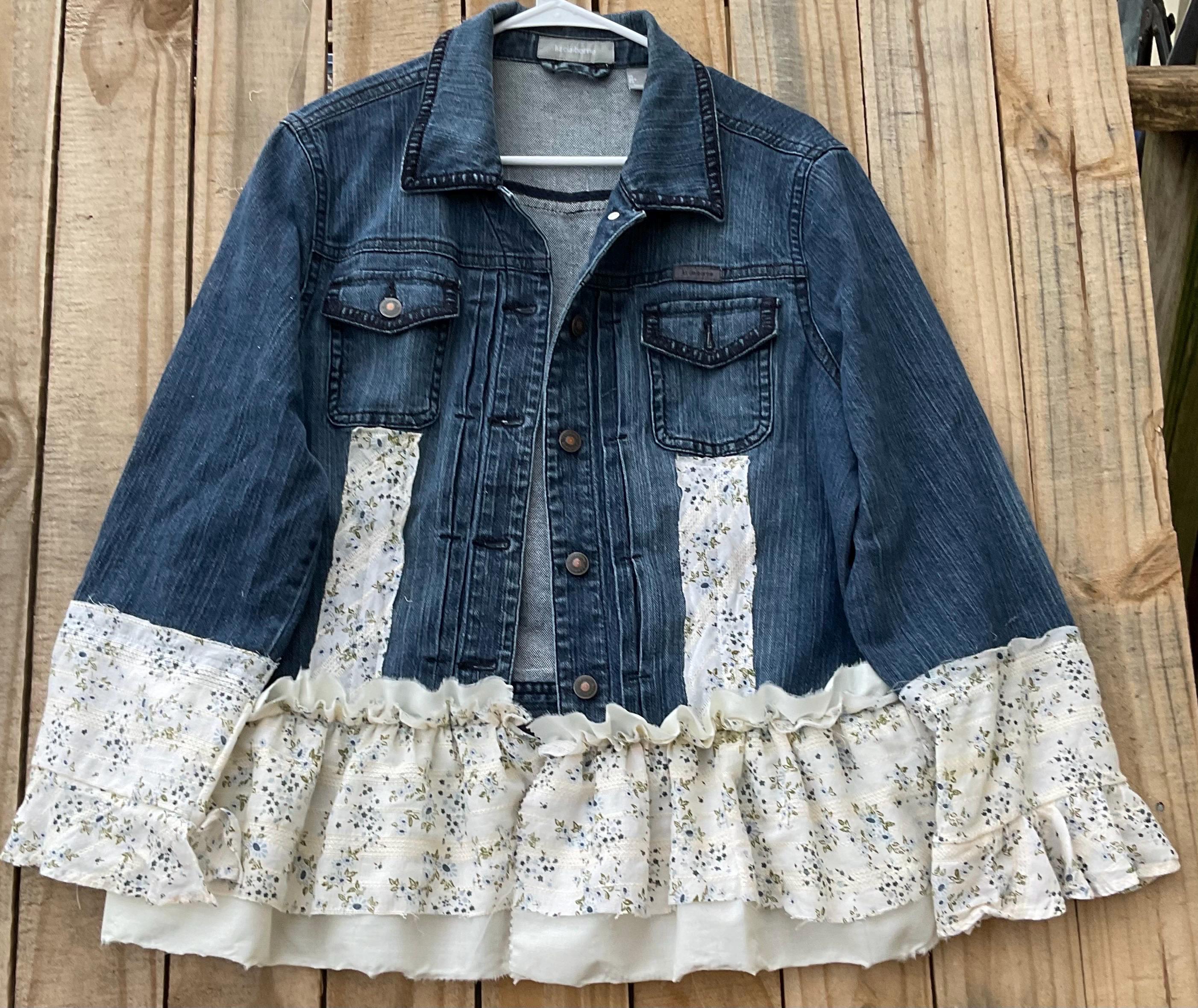 Upcycled Denim Jacket, Shabby Chic Jacket, Ruffle Jacket - Etsy
