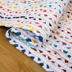 Multi Chindi Rainbow White Rag Rug, Handcrafted Recycled Cotton Home ...