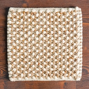 Beige White Chunky Looped Wool Rug - Scandinavian Hand Made Fluffy Soft ...