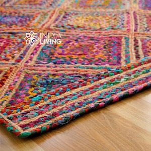 Multi Diamond Chindi Jute Rag Rug, Handcrafted Sustainable Home Decor ...
