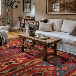 Antique Room Decor Kilim Rug, Red Kilim Outdoor Rug, Southwestern Decor ...