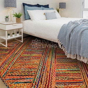 Multi Chindi Striped Jute Rag Rug Handcrafted Sustainable Home Decor ...