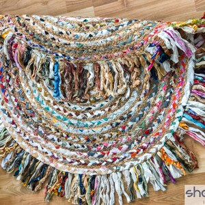 White Chindi Multicolour Rag Braided Boho Rug, Bohemian Jute Mat With ...