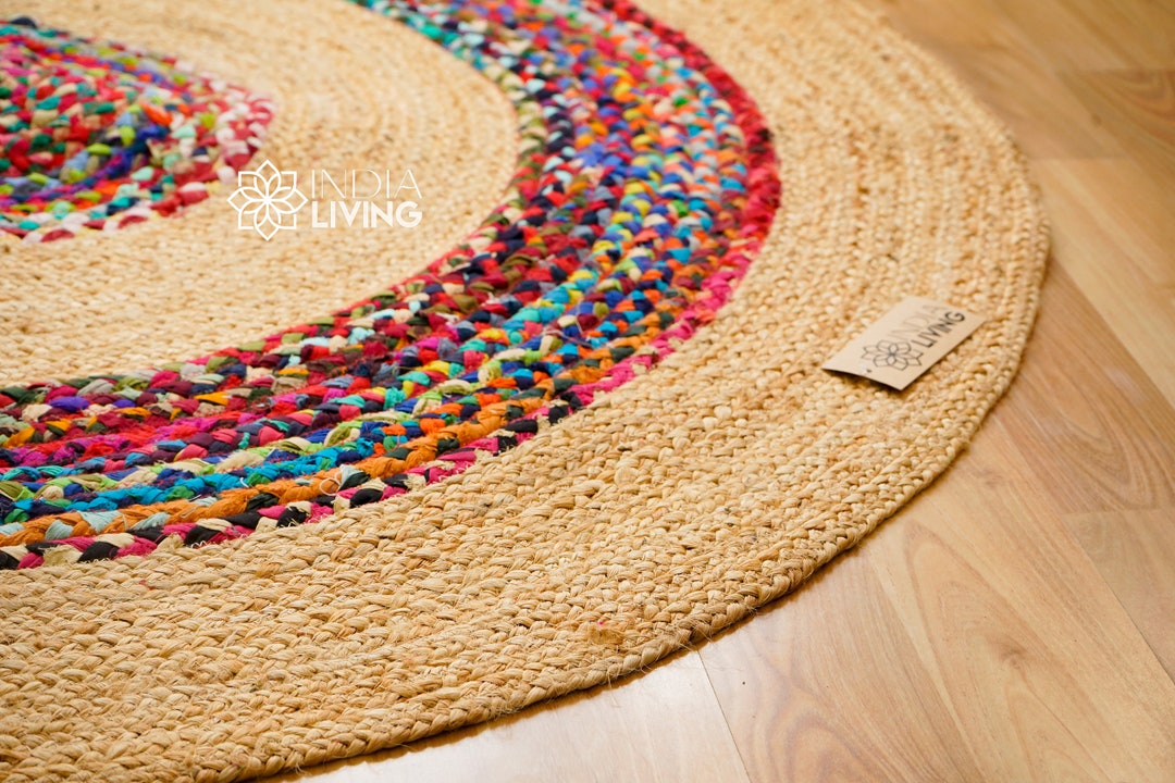 Jute Chindi Braided Round Rag Rug - Handcrafted Sustainable Home Decor ...