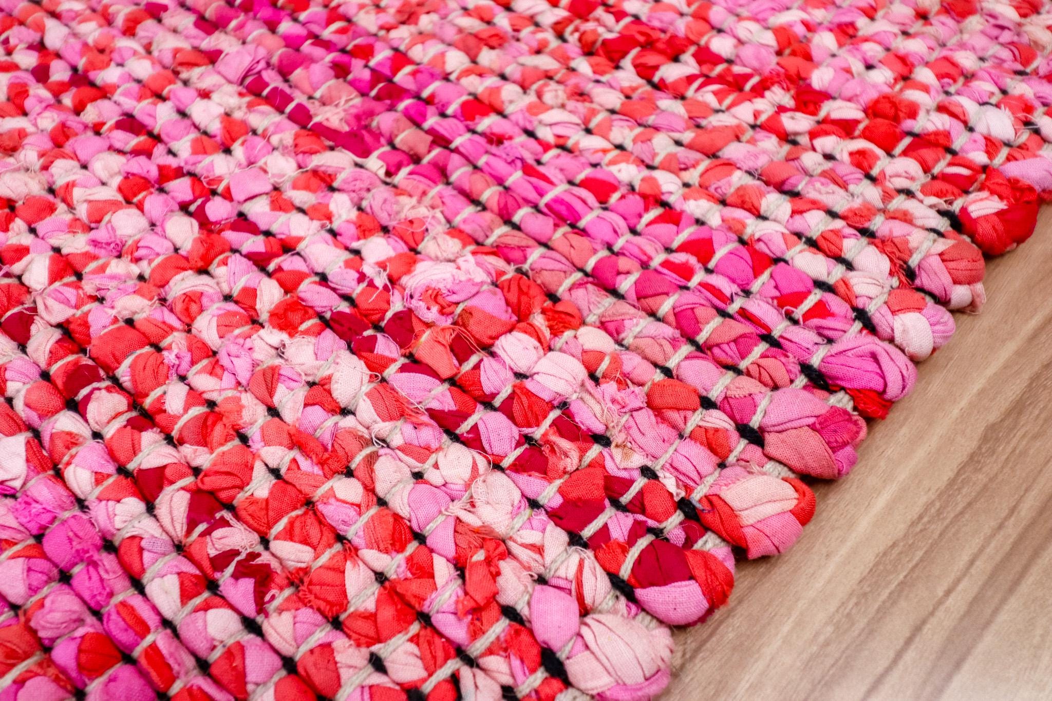 Pink Multi Chindi Rag Rug - Recycled Cotton Sustainable Home Decor ...