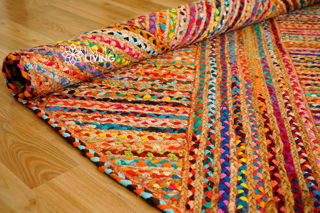 Multi Chindi Striped Jute Rag Rug Handcrafted Sustainable - Etsy