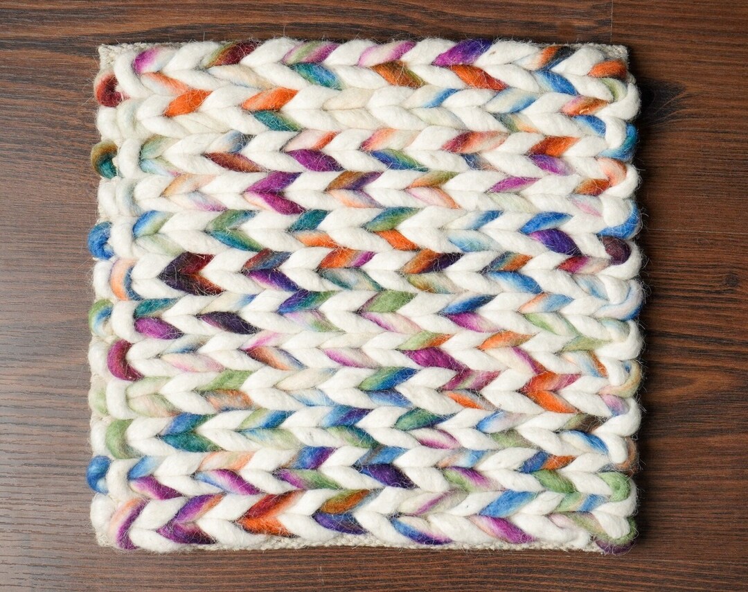 Rainbow Chain Braided Style Chunky Indoor Wool Rug - Handwoven Vibrant ...