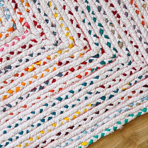 Multi Chindi Rainbow White Rag Rug, Handcrafted Recycled Cotton Home ...