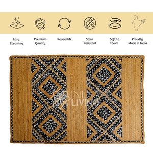 Handmade Black and White Jute Rag Rug With Abstract Pattern - Eco ...