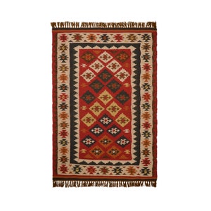 Native American Red Kilim Rug, Navajo Outdoor Area Rug, Aztec Native ...