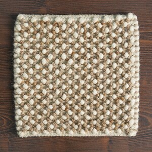 Beige White Chunky Looped Wool Rug Scandinavian Hand Made Fluffy Soft ...