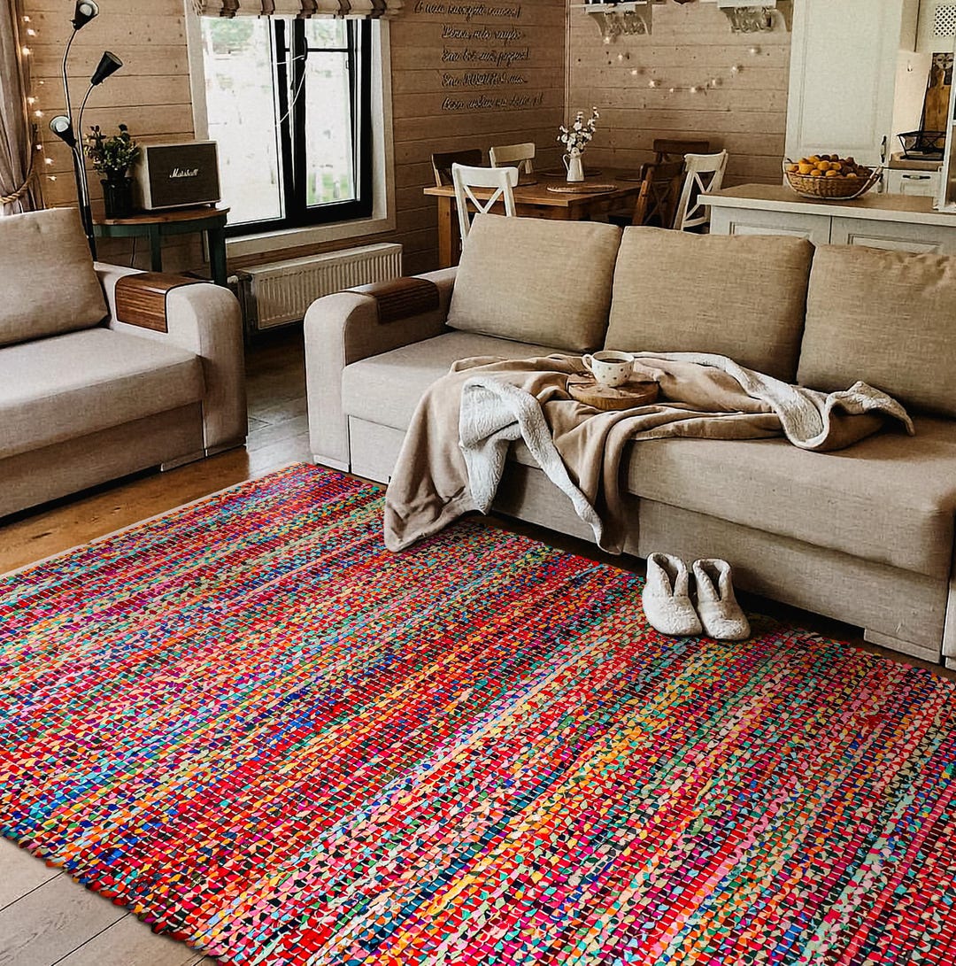 Multicolour Rug - Rainbow Multi Chindi Colourful Rag Rug, Eco Friendly ...