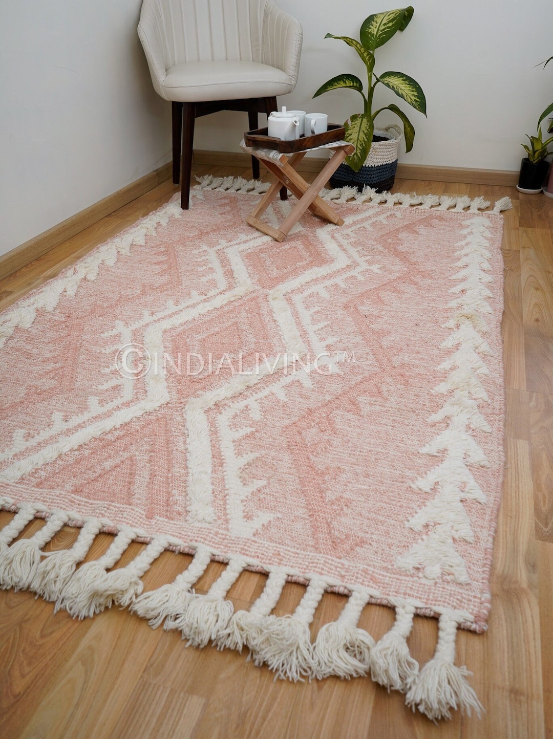 Handwoven Pink Shaggy Wool Area Rug, Pink Berber Rug,bohemian Artistic ...