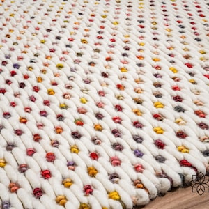 Multi Blend Hand Made Chunky Looped Ivory Wool Rug, Custom Made ...