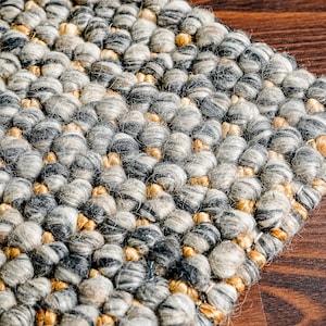 Handwoven Charcoal Grey Golden Jute Mix Chunky Looped Wool Rug ...