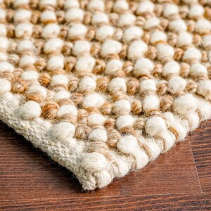 Beige White Chunky Looped Wool Rug - Scandinavian Hand Made Fluffy Soft ...
