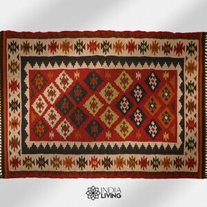 Native American Red Kilim Rug, Navajo Outdoor Area Rug, Aztec Native ...