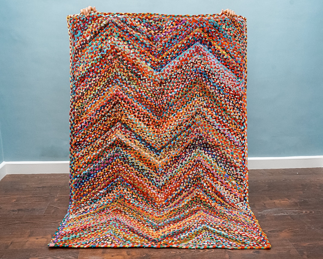 Multi Chindi Rainbow Rag Rug - Handcrafted Recycled Cotton Sustainable ...