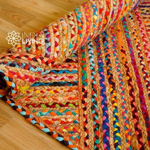 Multi Chindi Striped Jute Rag Rug Handcrafted Sustainable Home Decor ...