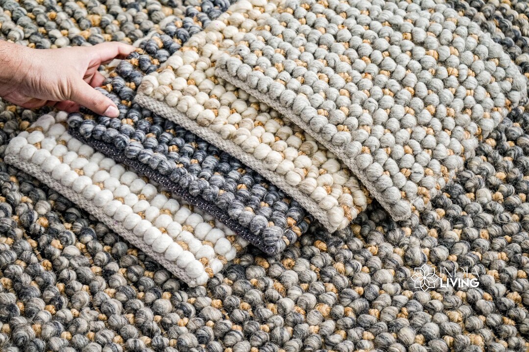 Handwoven Wool Jute Chunky Pebble Rug, Custom Made Scandinavian High ...