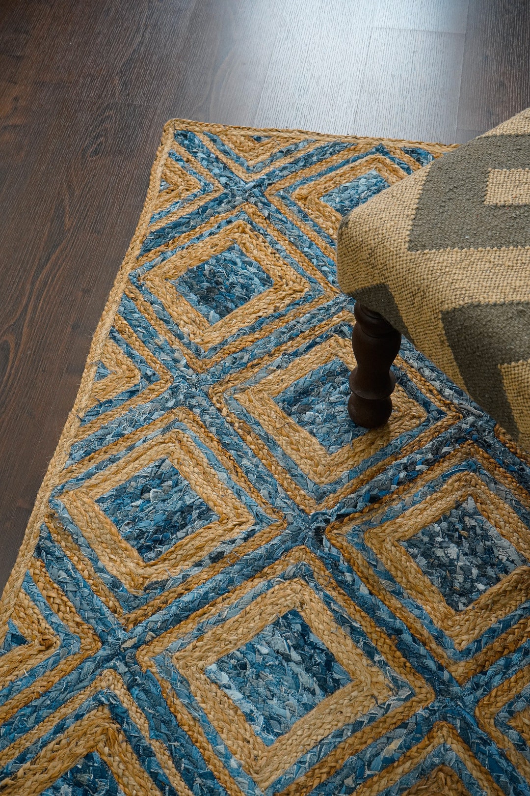 Blue Jute Rug - Natural Braided Boho Jute Area Rug, Living Room ...