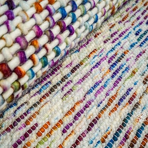 Rainbow Blended Chunky Basket Knit Style Premium Wool Rug, Vibrant, Pet ...