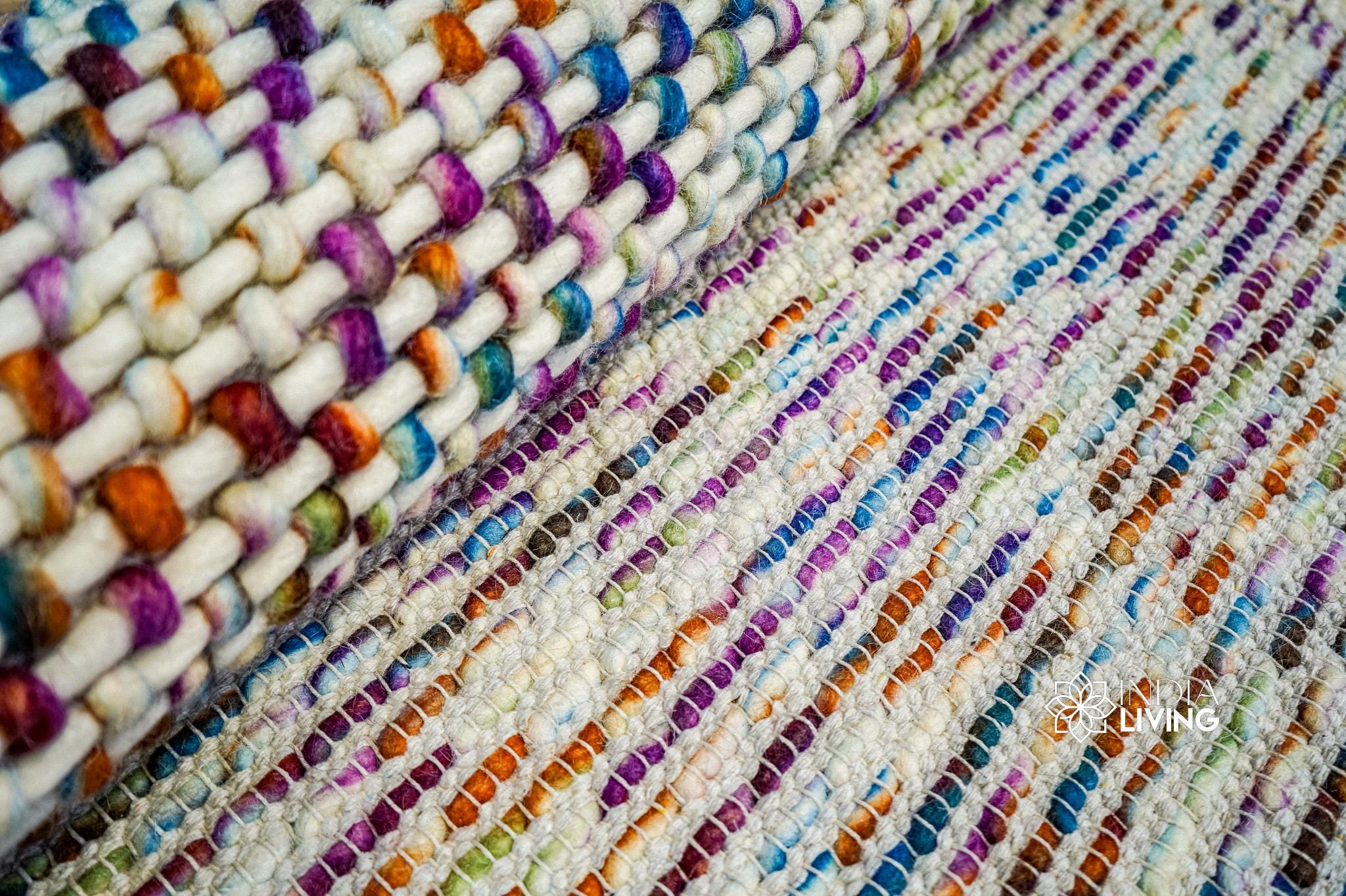 Rainbow Blended Chunky Basket Knit Style Premium Wool Rug, Vibrant, Pet ...