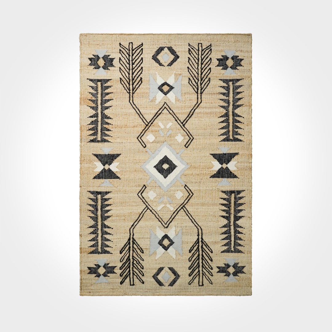Native American Inspired Hand Woven Natural Jute Rug, Modern Bohemian ...