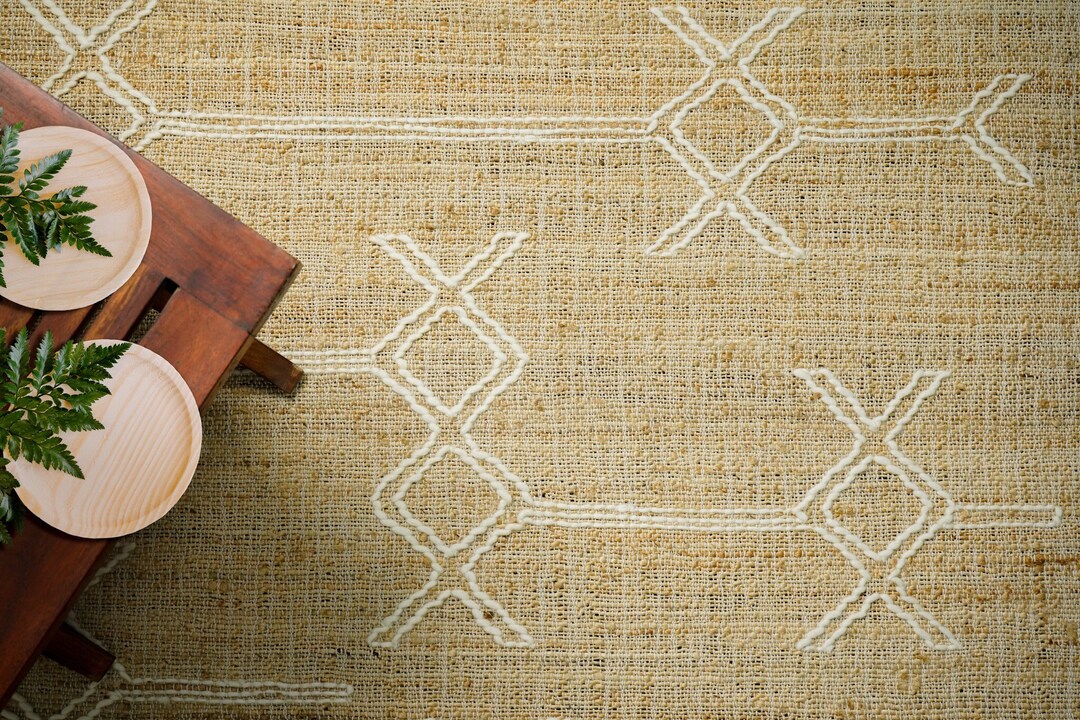 Abstract Flat Weave Natural Jute Area Rug Lightweight, Contemporary ...