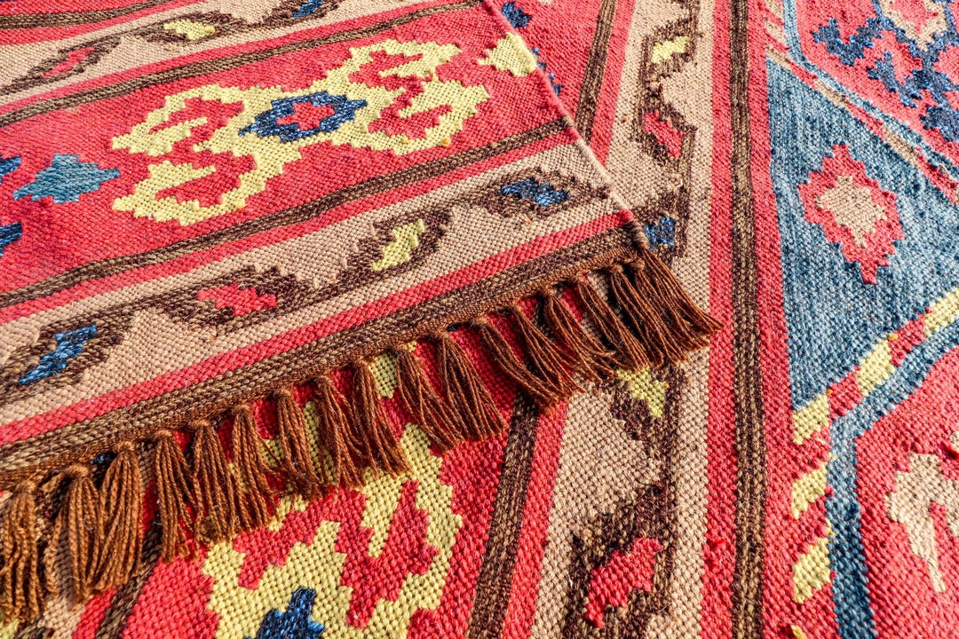 Red Afghan Style Handwoven Indoor Outdoor Nomad Decor Flatweave Kilim ...
