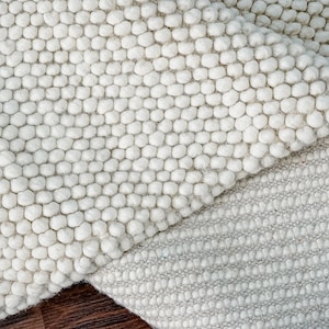 Chunky Looped Fluffy Ivory Wool Rug, Soft Scandinavian Decor Indoor ...