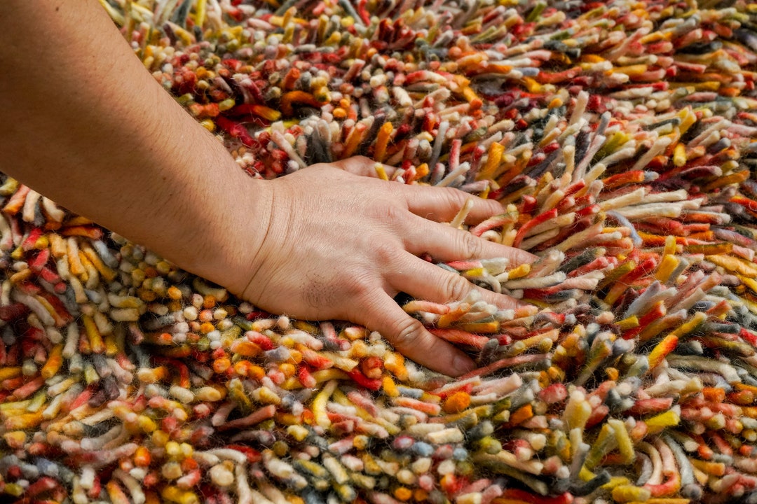 Rainbow Felted Custom Shag Rug, Premium Wool, Multi Coloured, Funky ...