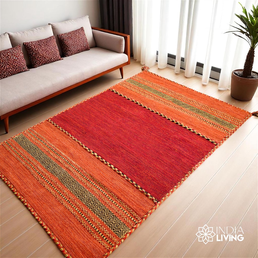 Red Kilim Rug - Indian Artistic Handmade Moroccan Inspired Ethnic ...