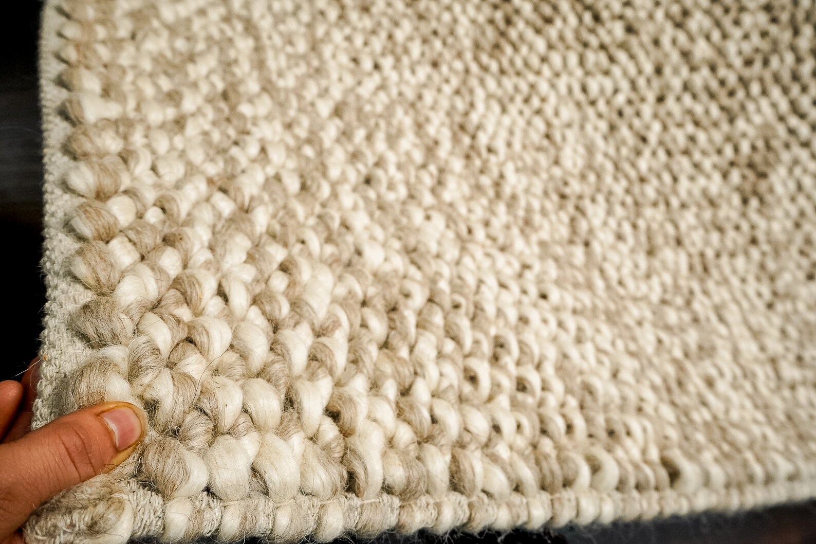 Handwoven Scandinavian Style Chunky Cashew Looped Taupe Wool Rug, Cozy ...