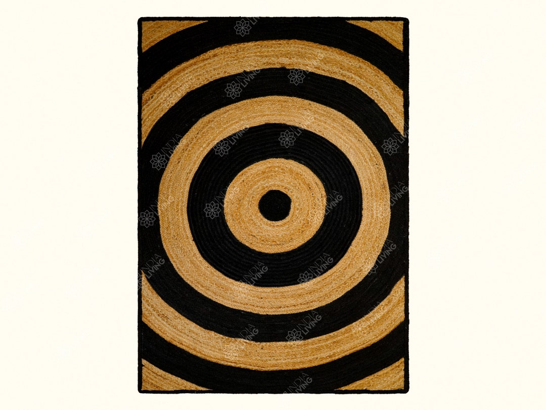 Custom Made Natural Black Jute Area Rug for Living Room, Unique Design ...