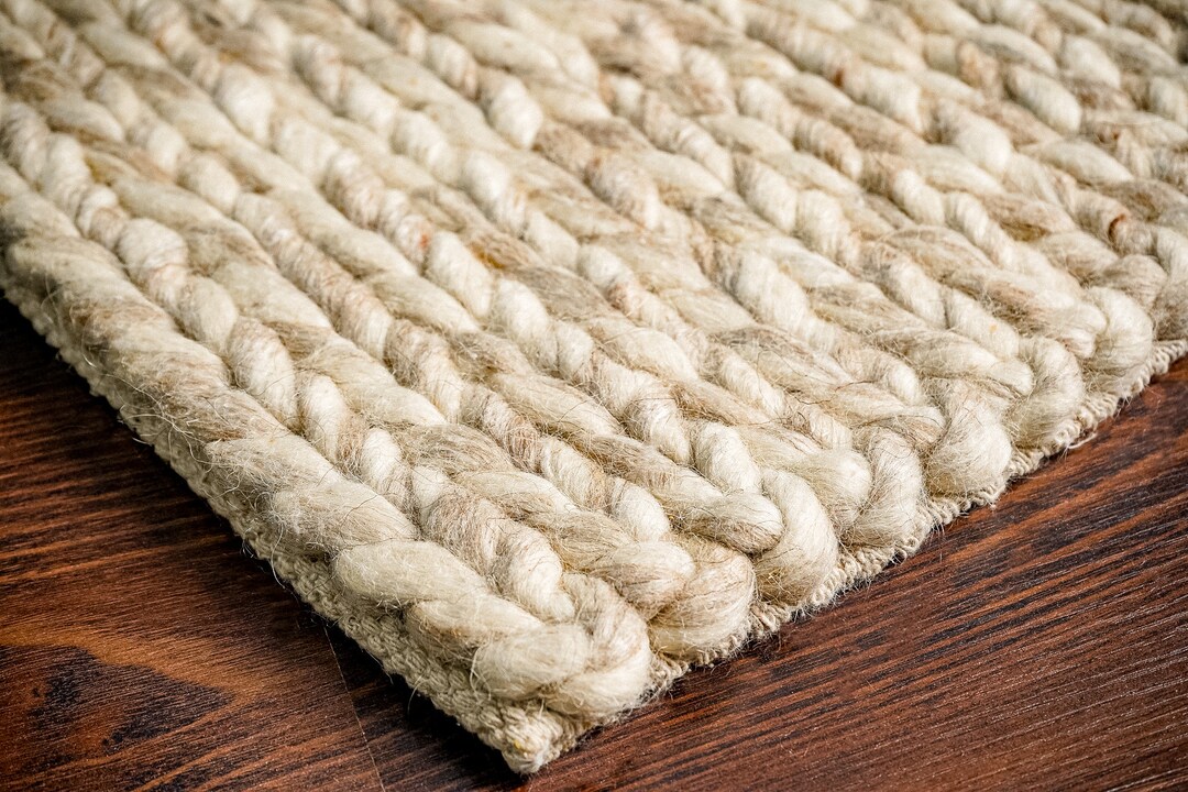 Custom Made Beige Chunky Braided Wool Rug, Scandinavian Decor, Soft ...