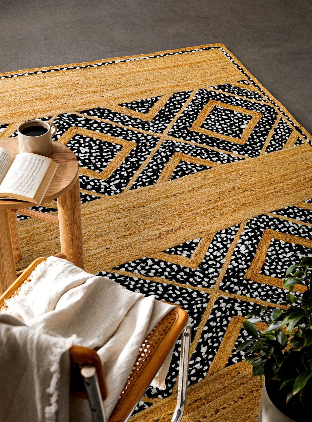 Handmade Black and White Jute Rag Rug With Abstract Pattern - Etsy