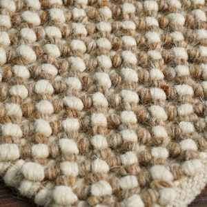 Beige White Chunky Looped Wool Rug Scandinavian Hand Made Fluffy Soft ...