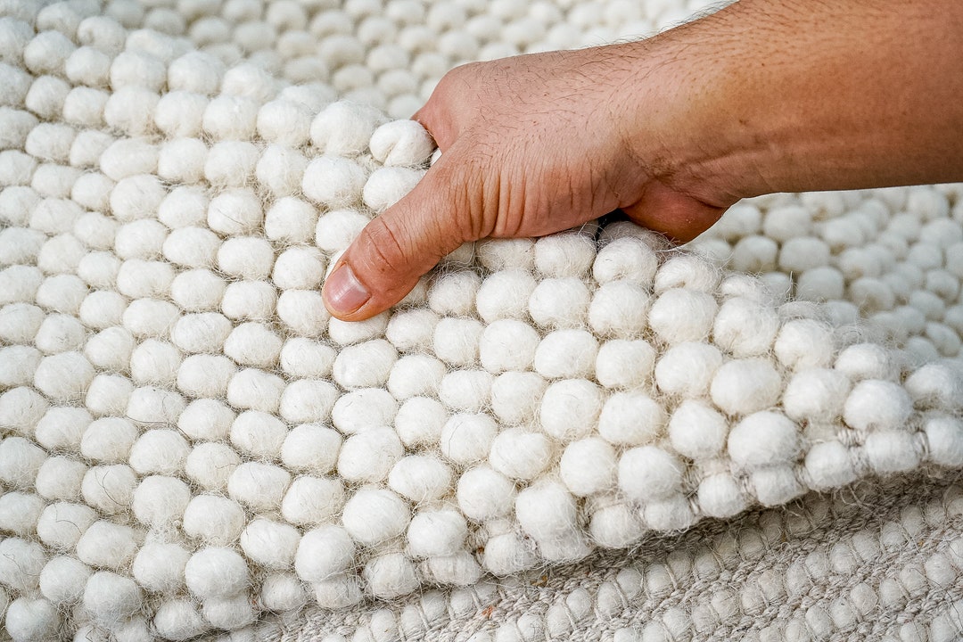 Chunky Looped Fluffy Ivory Wool Rug, Soft Scandinavian Decor Indoor ...