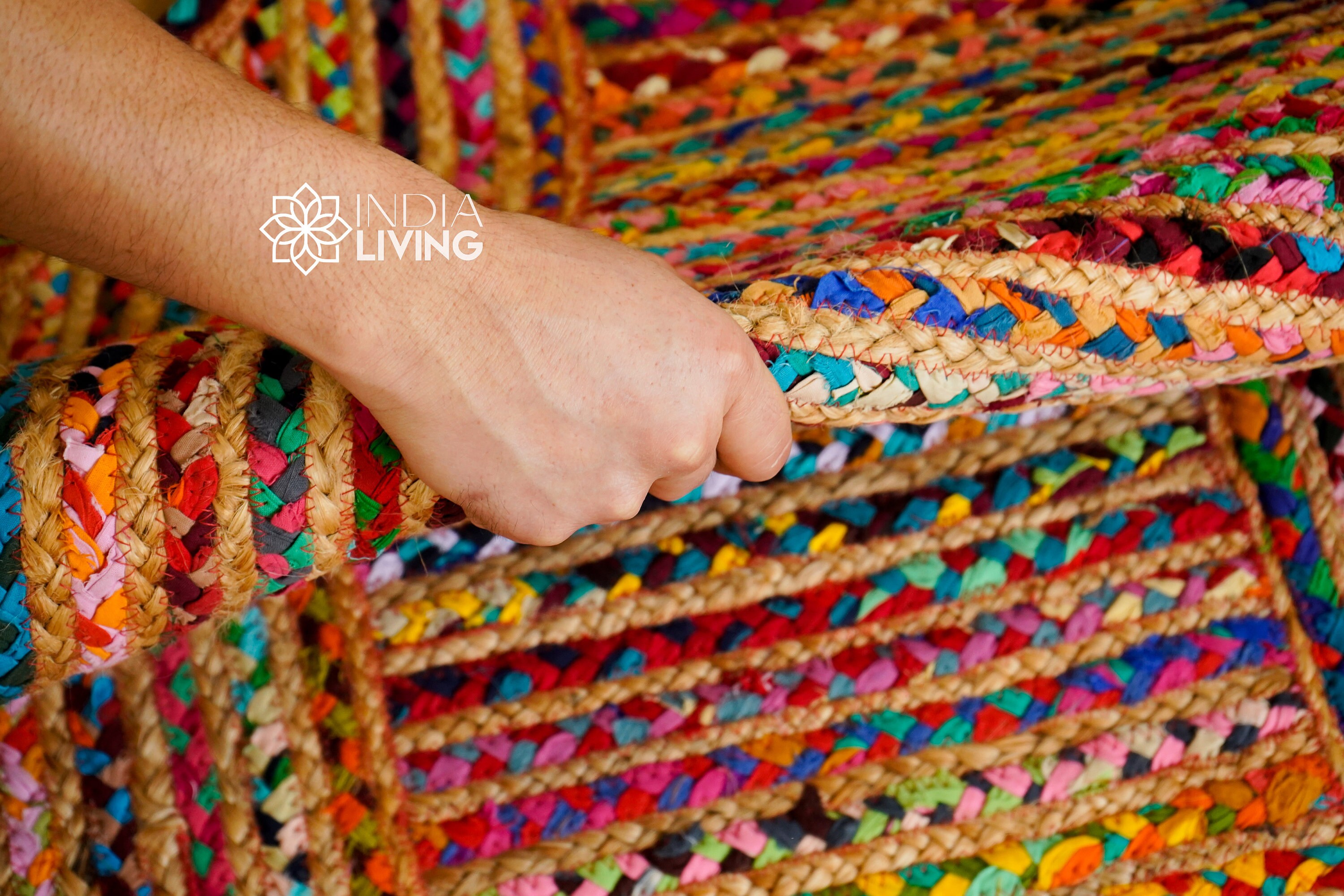 Multi Chindi Striped Jute Rag Rug - Handcrafted Sustainable Home Decor ...