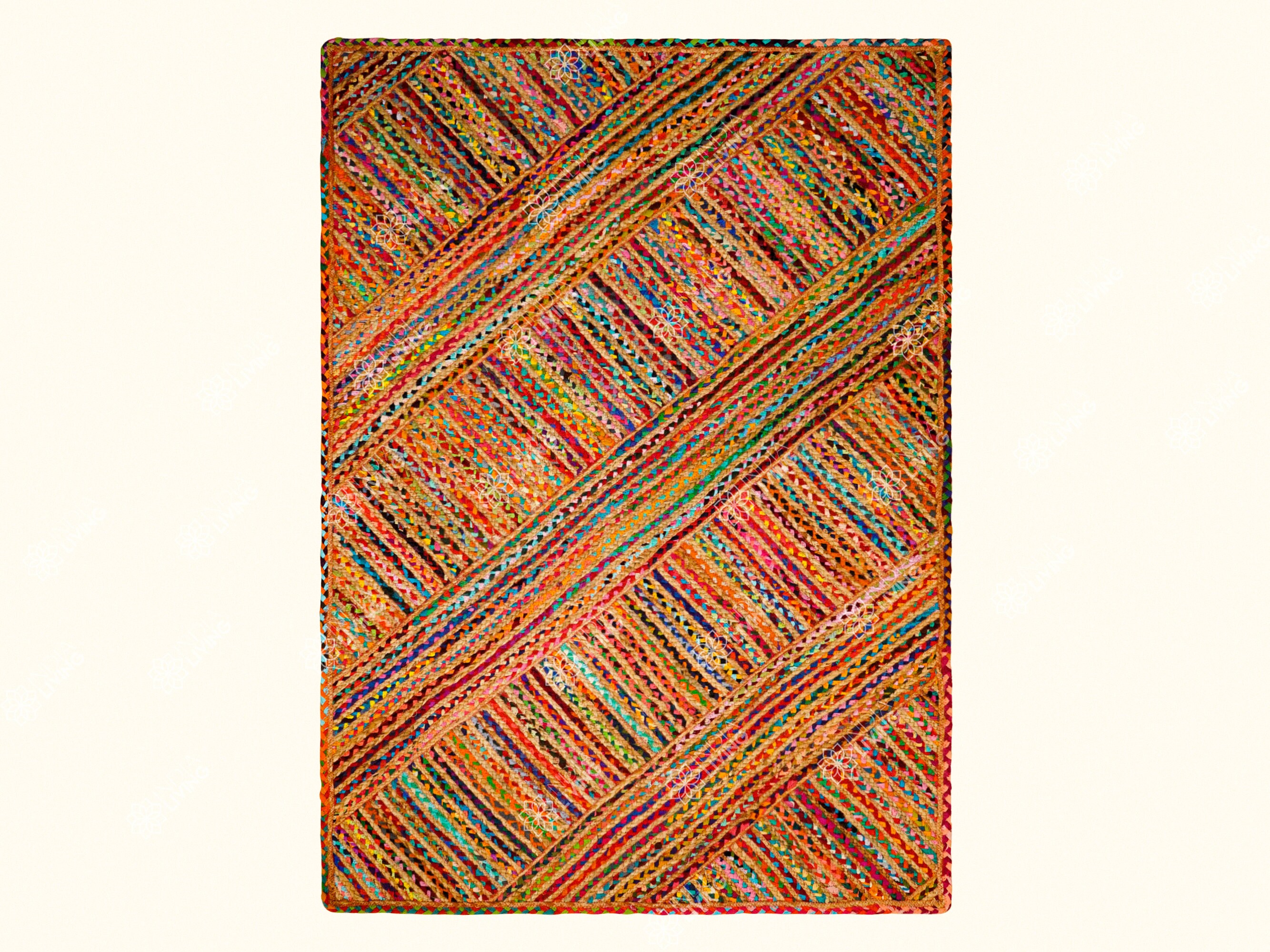 Multi Chindi Striped Jute Rag Rug - Handcrafted Sustainable Home Decor ...