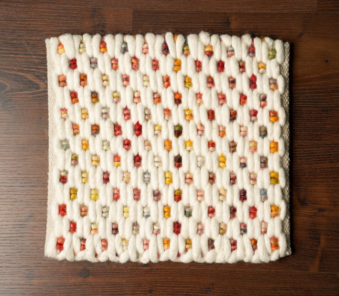 Multi Blend Hand Made Chunky Looped Ivory Wool Rug, Custom Made ...
