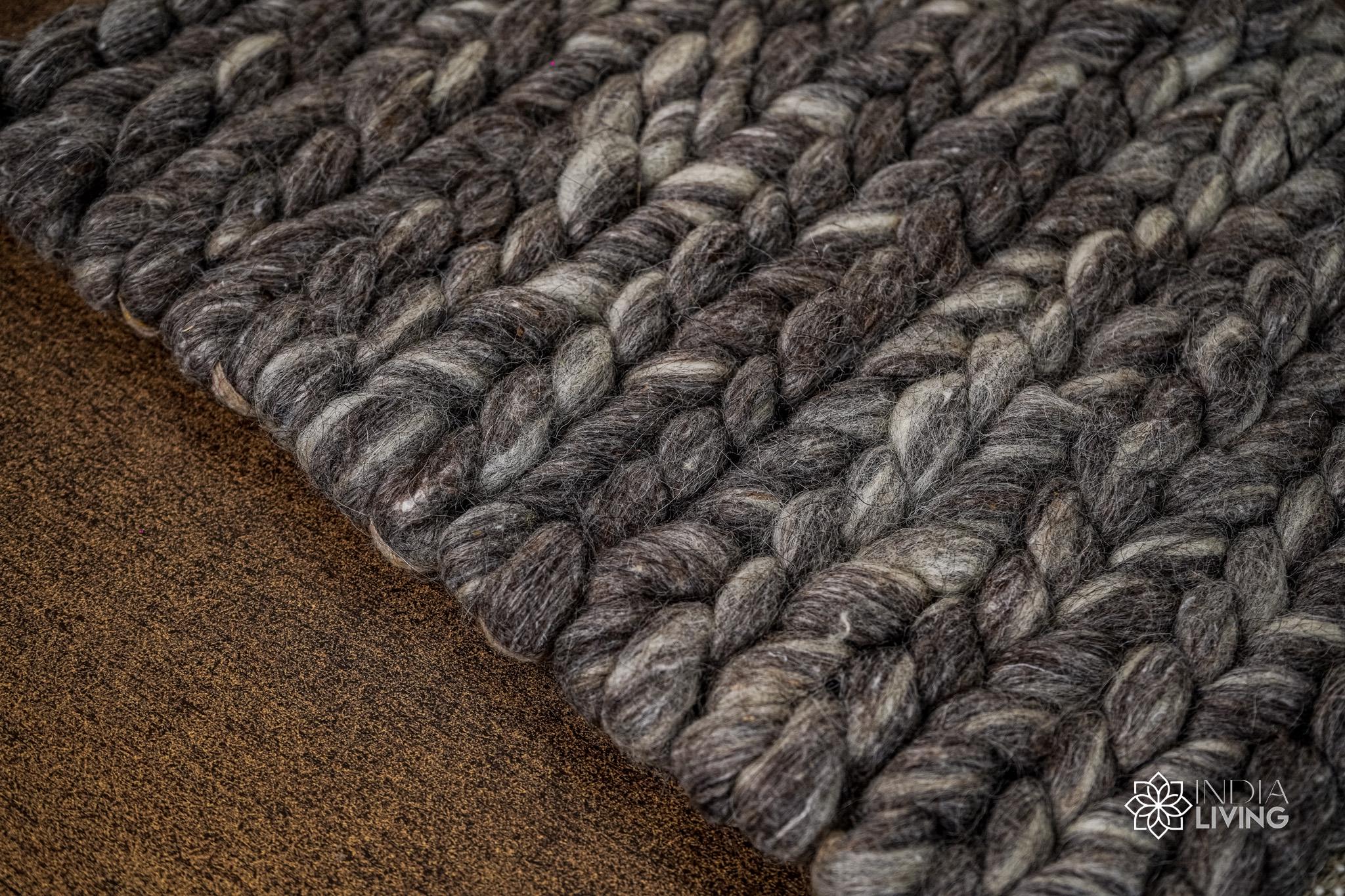 Chunky Cable Knit Ash Grey Wool Rug - Handwoven Thick Pile Scandinavian ...